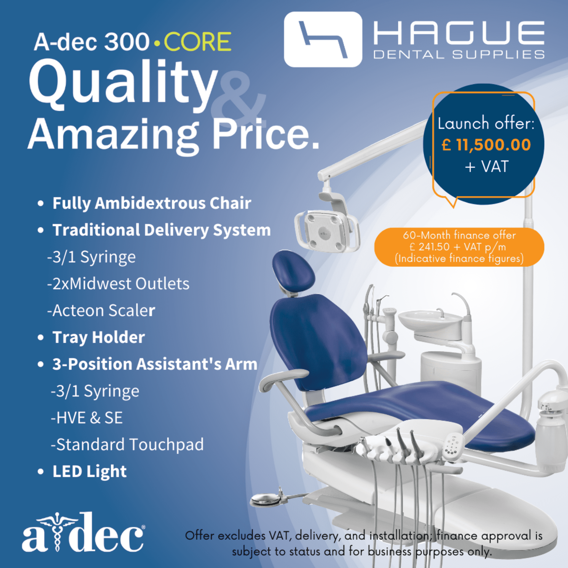 A-dec 300CORE Dental Chair Package - Hague Dental Supplies